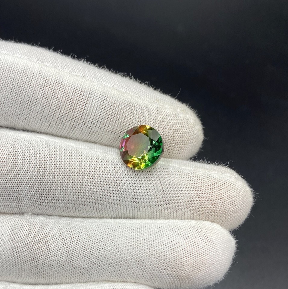 Genuine Crystal Watermelon Tourmaline Stone Faceted Doublet Tri Color ...