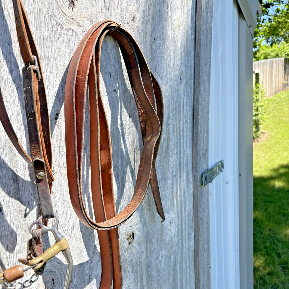 Horse Bridle Brass Bit Copper Roller Good Leather Over 8ft Long Reins | eBay