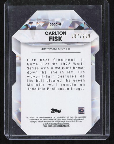 2022 Topps Update Carlton Fisk Diamond Greats Die Cuts Black #/299 # ...