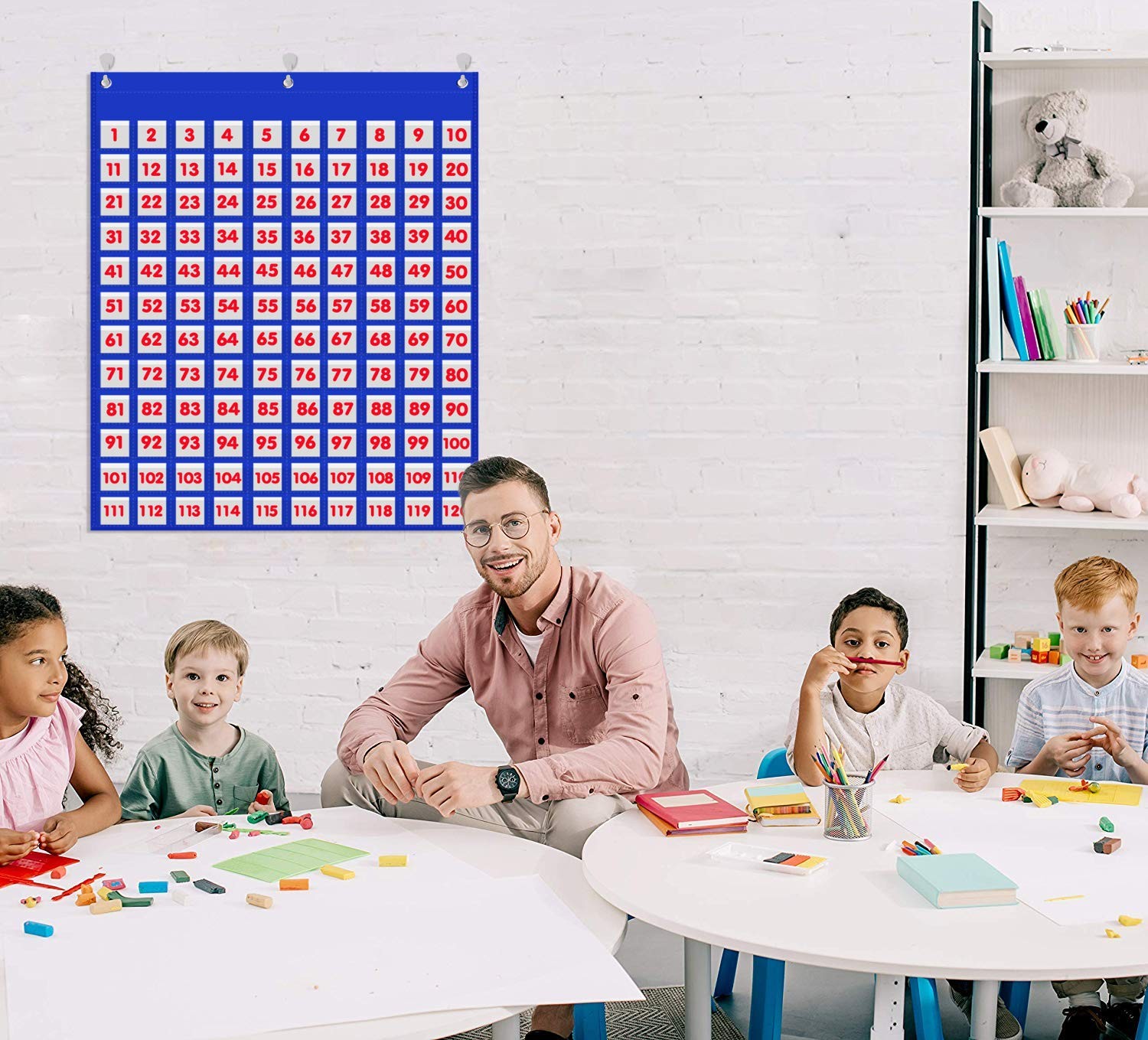 120 Pocket Hundred Number Wall Chart for Classroom Counting Organizer ...