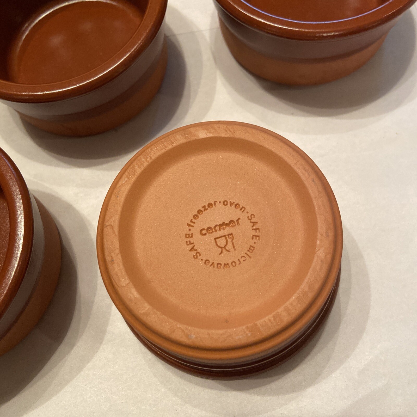 Set Of 4 Cermer Terracotta Brown Ramekins Ceramic Baking Cups Dessert ...