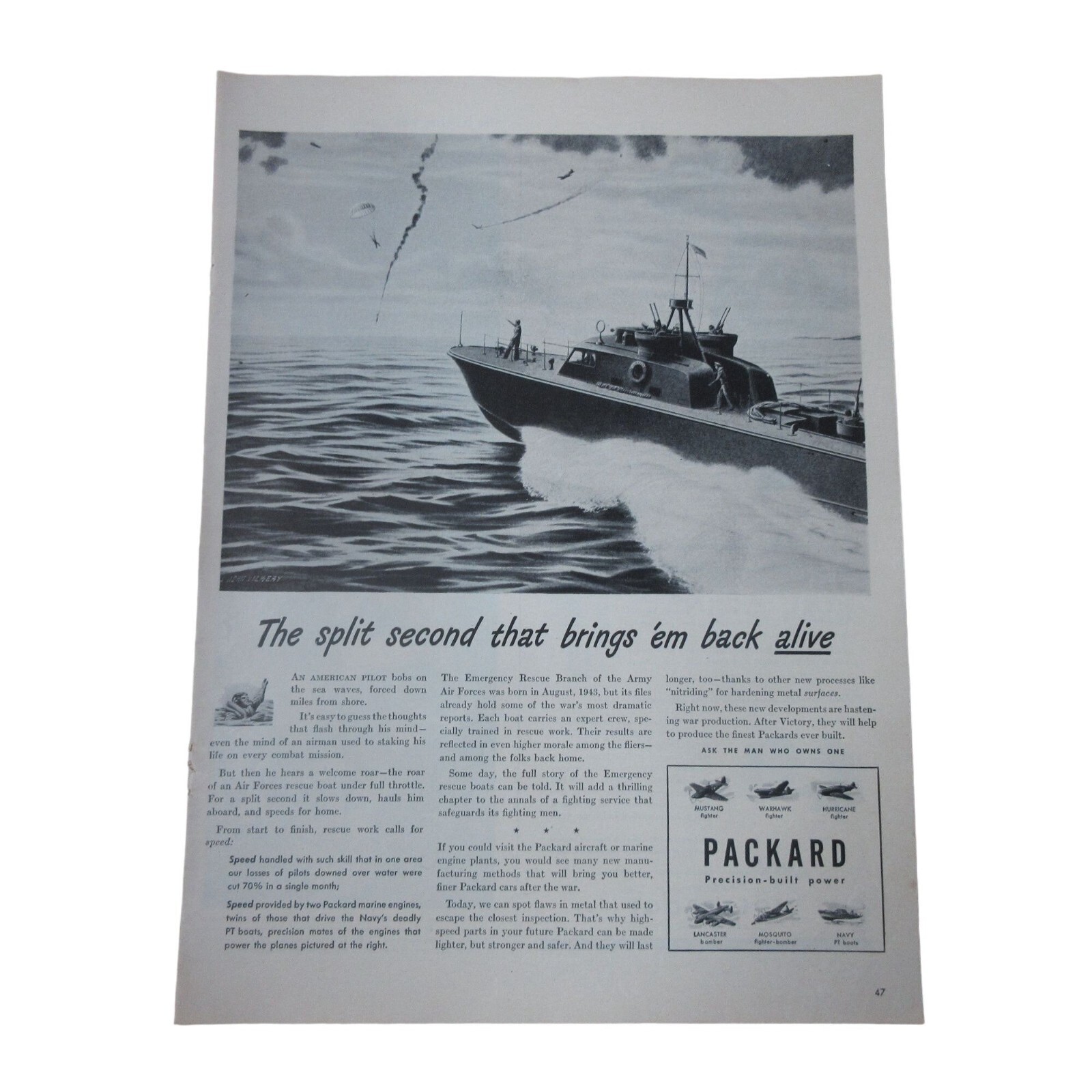 1944 Packard PT Boat - Split Second - Parachutist Rescue - Vintage WW2 ...