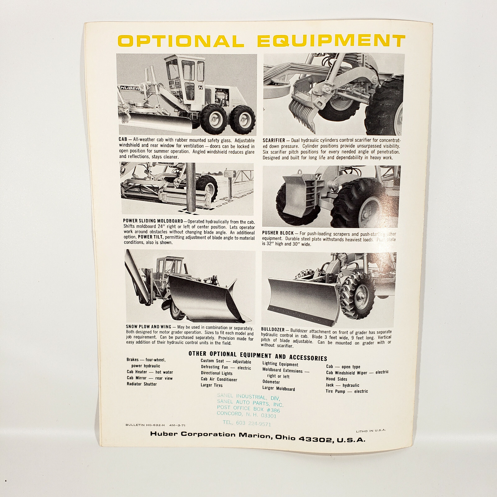 1971 Huber Model D-1100 Motor Grader Brochure Spec Sheet Machinery ...