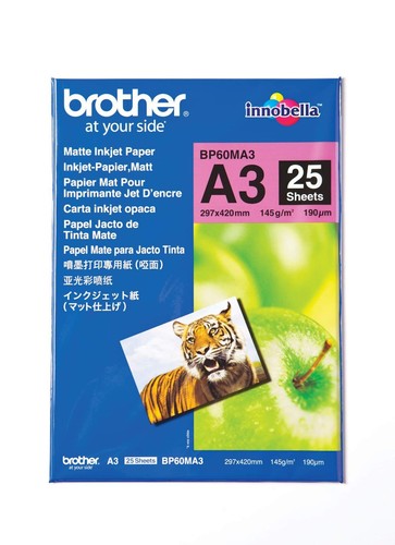 Brother BP60MA3 Inkjet Paper, A3, Matte, 297 mm (W) x 420 mm (L), 25 ...