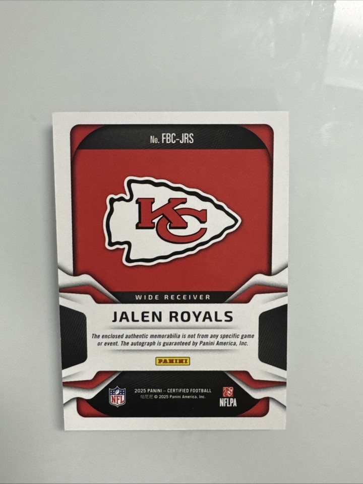 2025 Certified Jalen Royals Rc Patch Auto Autograph /399 Chiefs | eBay