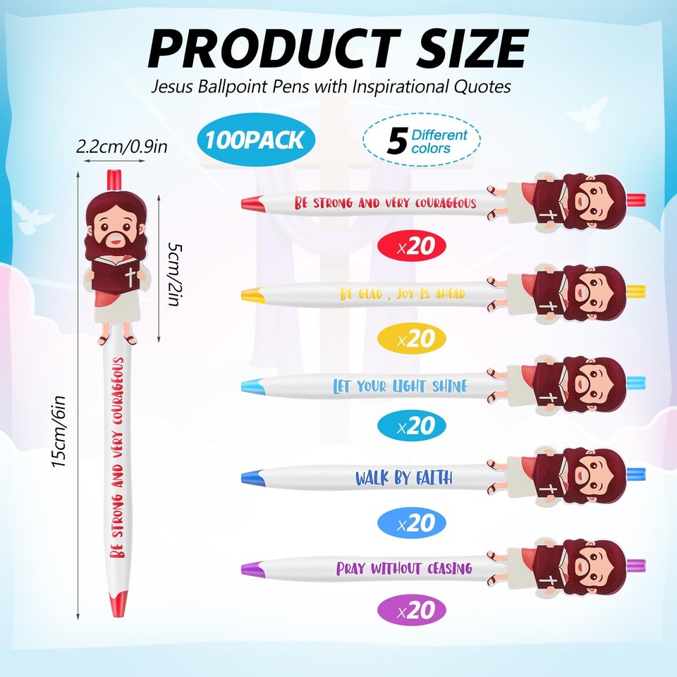100 Pcs Christian Jesus Pens Bulk, Bible Verse Ballpoint Pen for , Cute ...