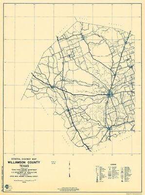 County Map - Williamson County Texas pt 1 - Highway Department 1936 ...