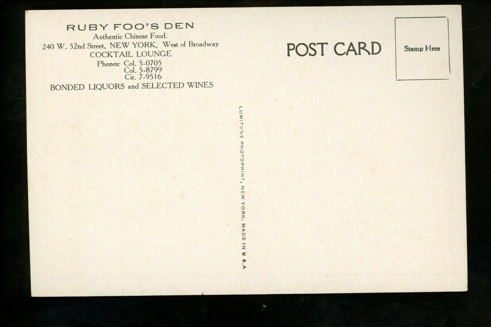 New York NY postcard New York City Ruby Foo's Den Restaurant interior ...