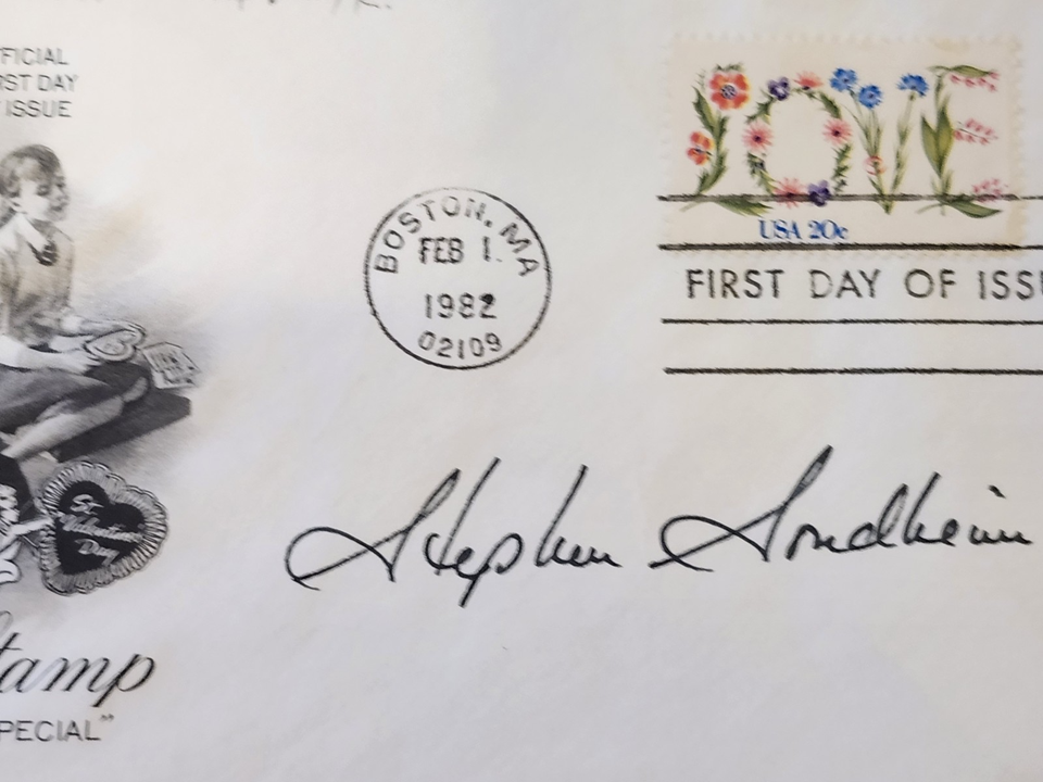 Signed Stephen Sondheim first day of issue envelope. Love Stamp. 2/1/82 ...
