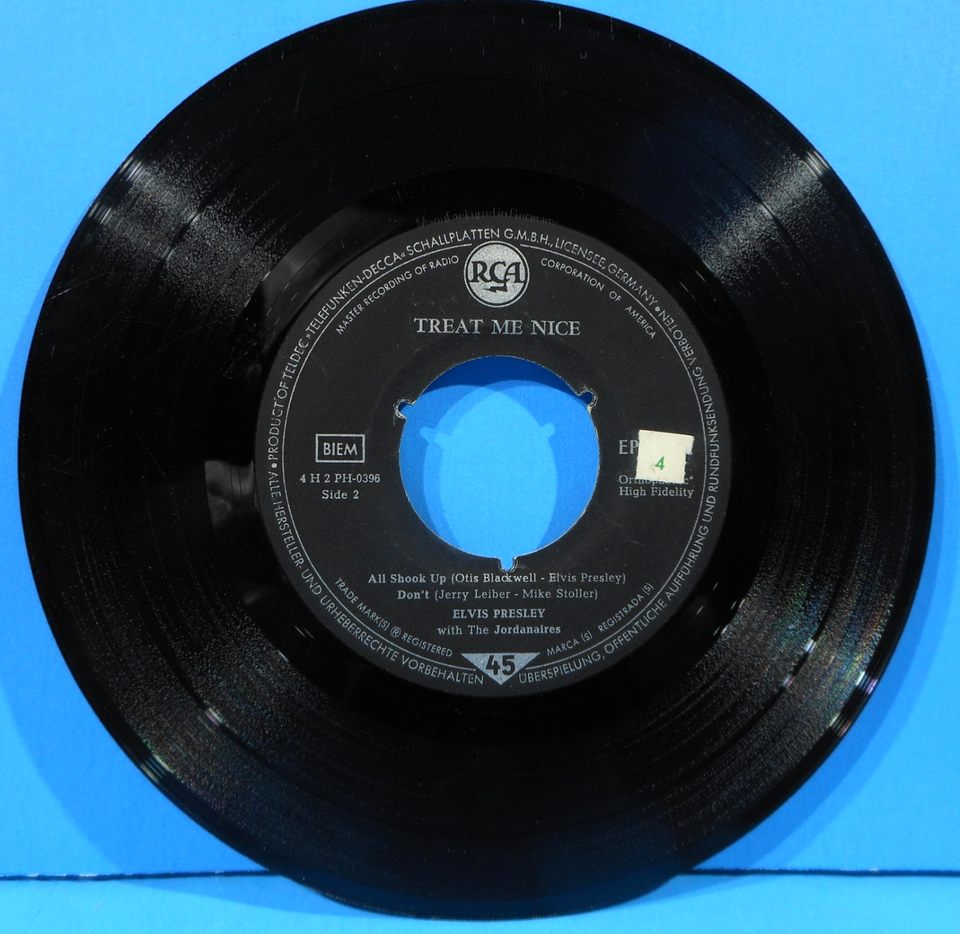 ELVIS PRESLEY TREAT ME NICE 7" EP 1958 GERMANY ORIGINAL NICE CONDITION ...