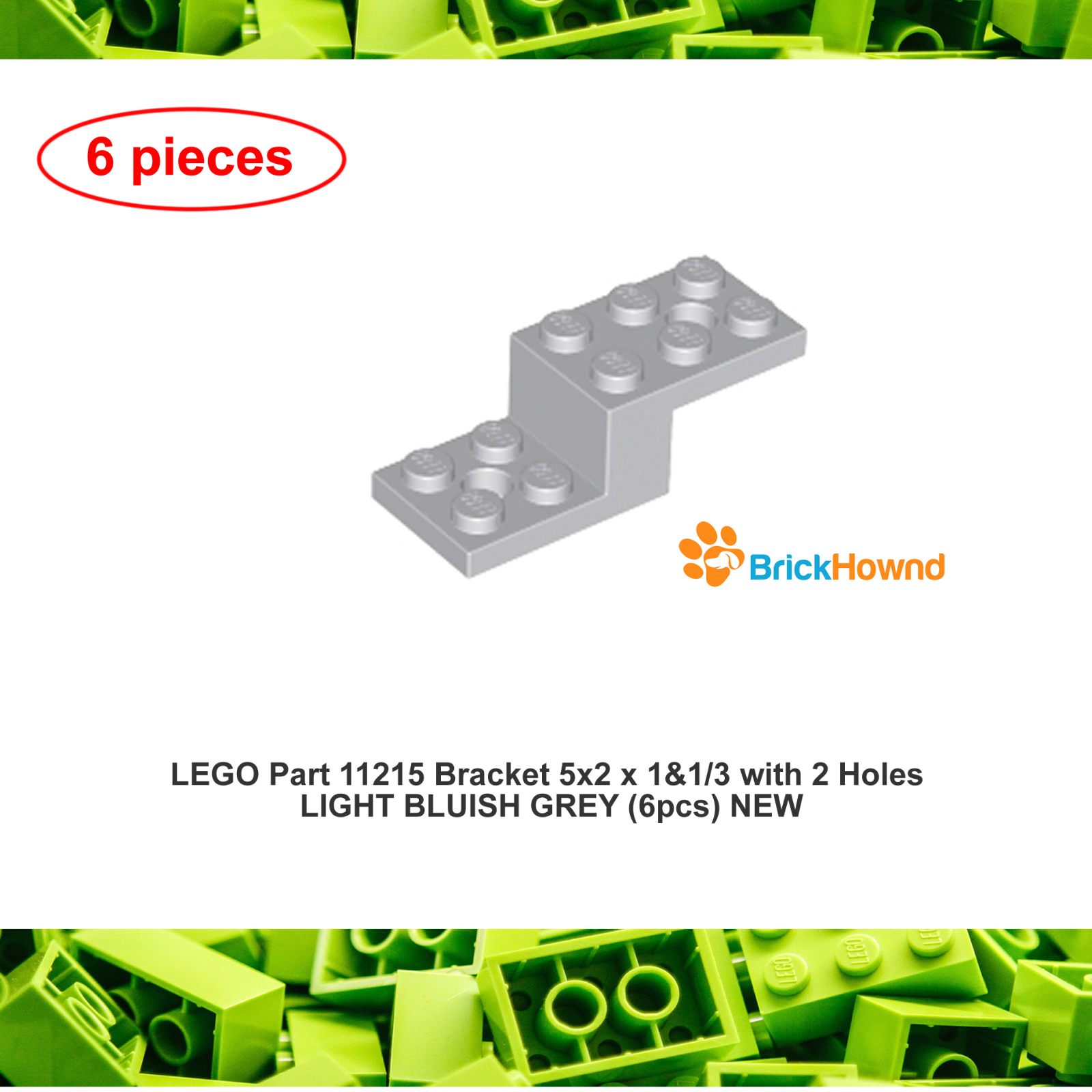 LEGO p11215 Bracket 5x2 x 1&1/3 with 2 Holes LIGHT BLUISH GREY (6pcs ...