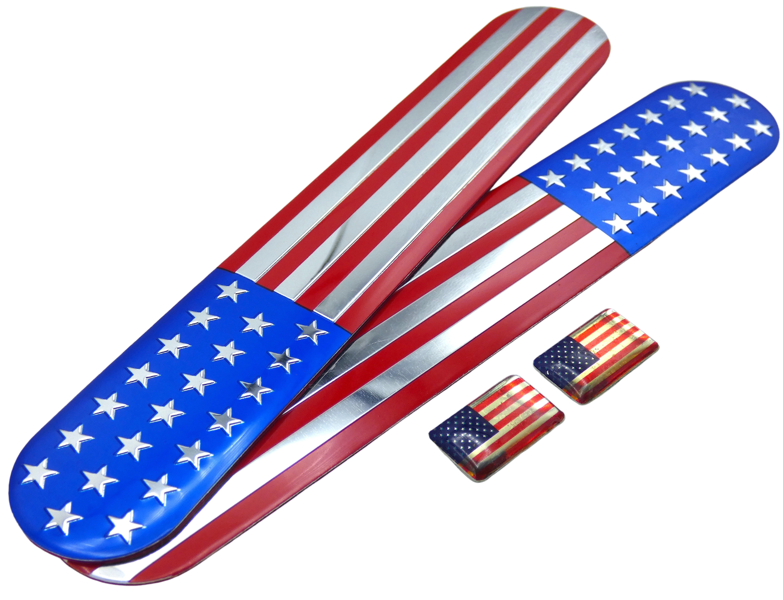 Aluminum Metal American Flag Emblem Stickers 6" x 1" + Free 2 Resin ...