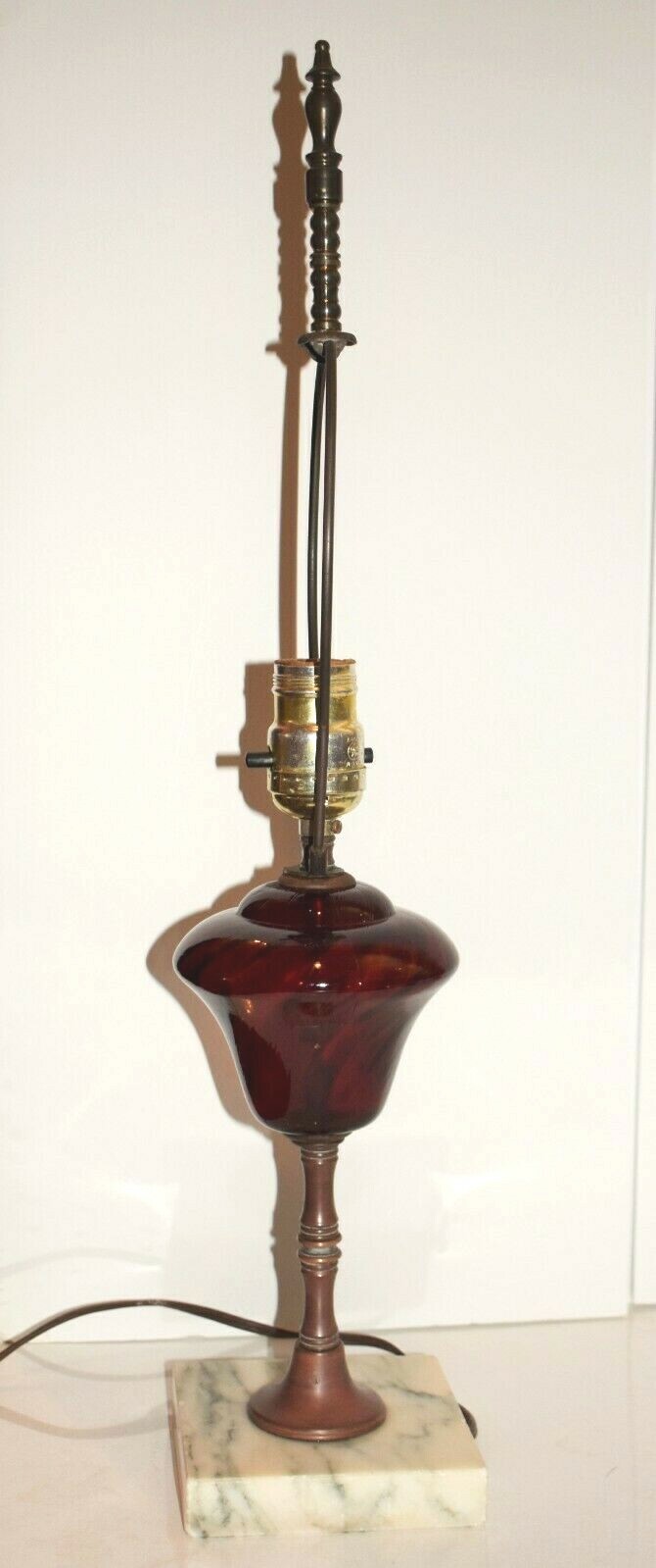 Antique/Vintage Marble Base Ruby Red Glass Lamp Long Ornate Finial 22 1 ...