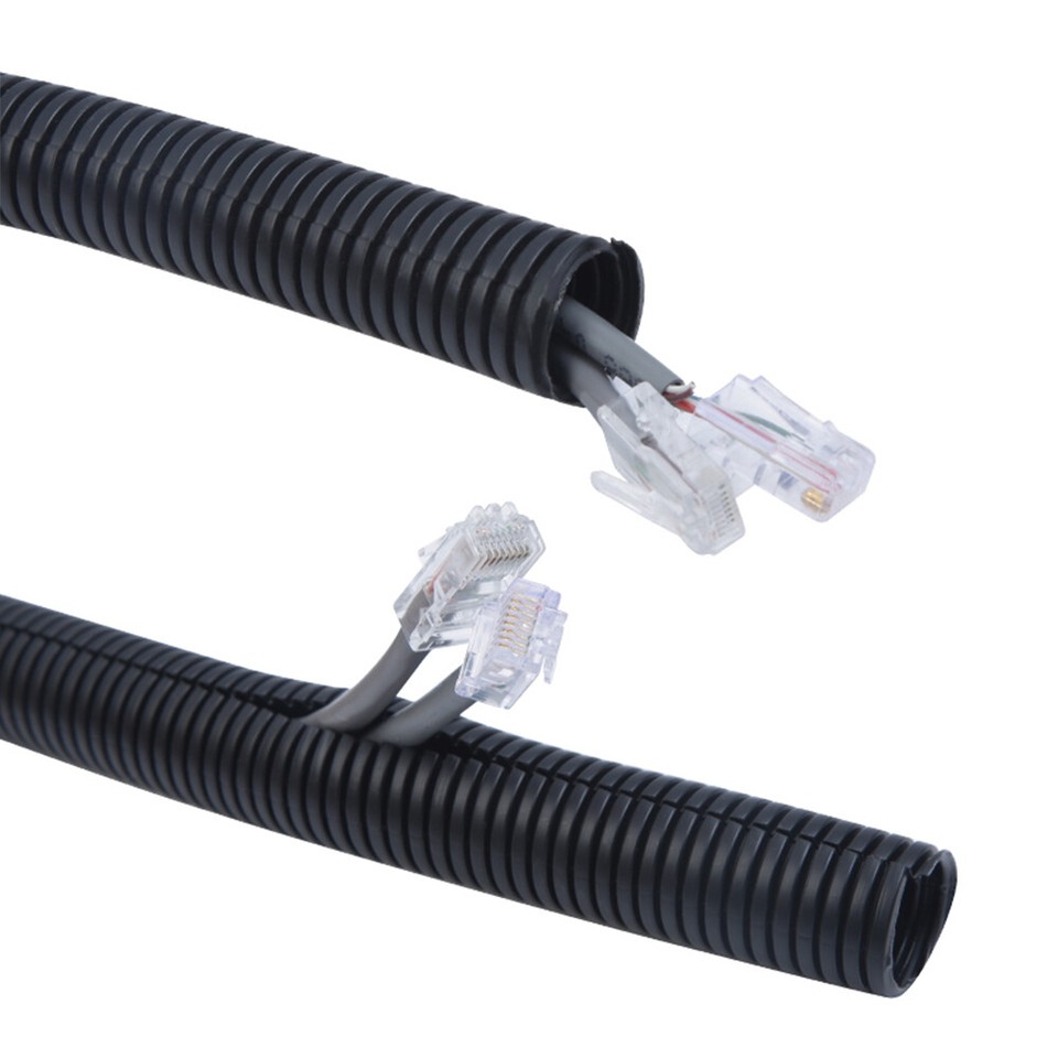 Black Conduit Split Tube Cable Tidy Organiser Flexible Trunking PE 10m ...