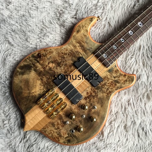 4 String Electric Bass Guitar Burl Maple Top Gold Hardware Neck Thru ...