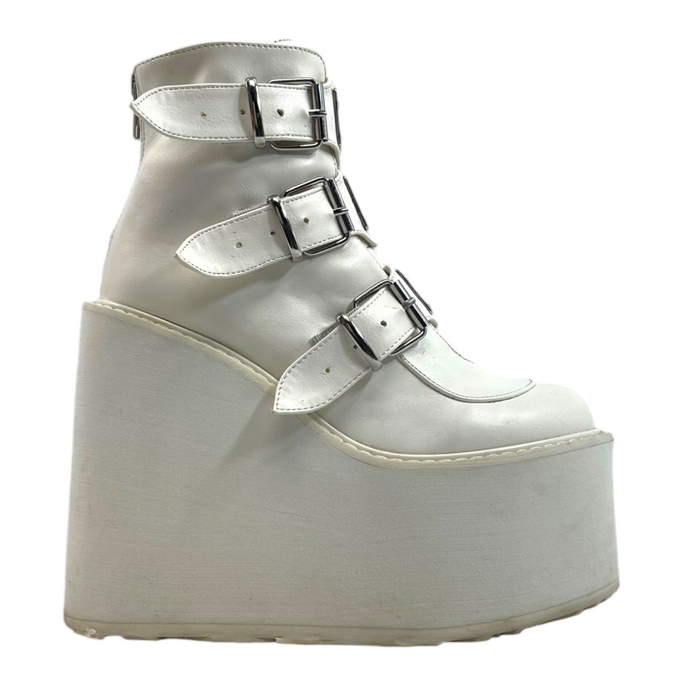 DEMONIA Womens 7 SWING 105 Platform Combat Boots Wedge Goth Punk Ankle ...