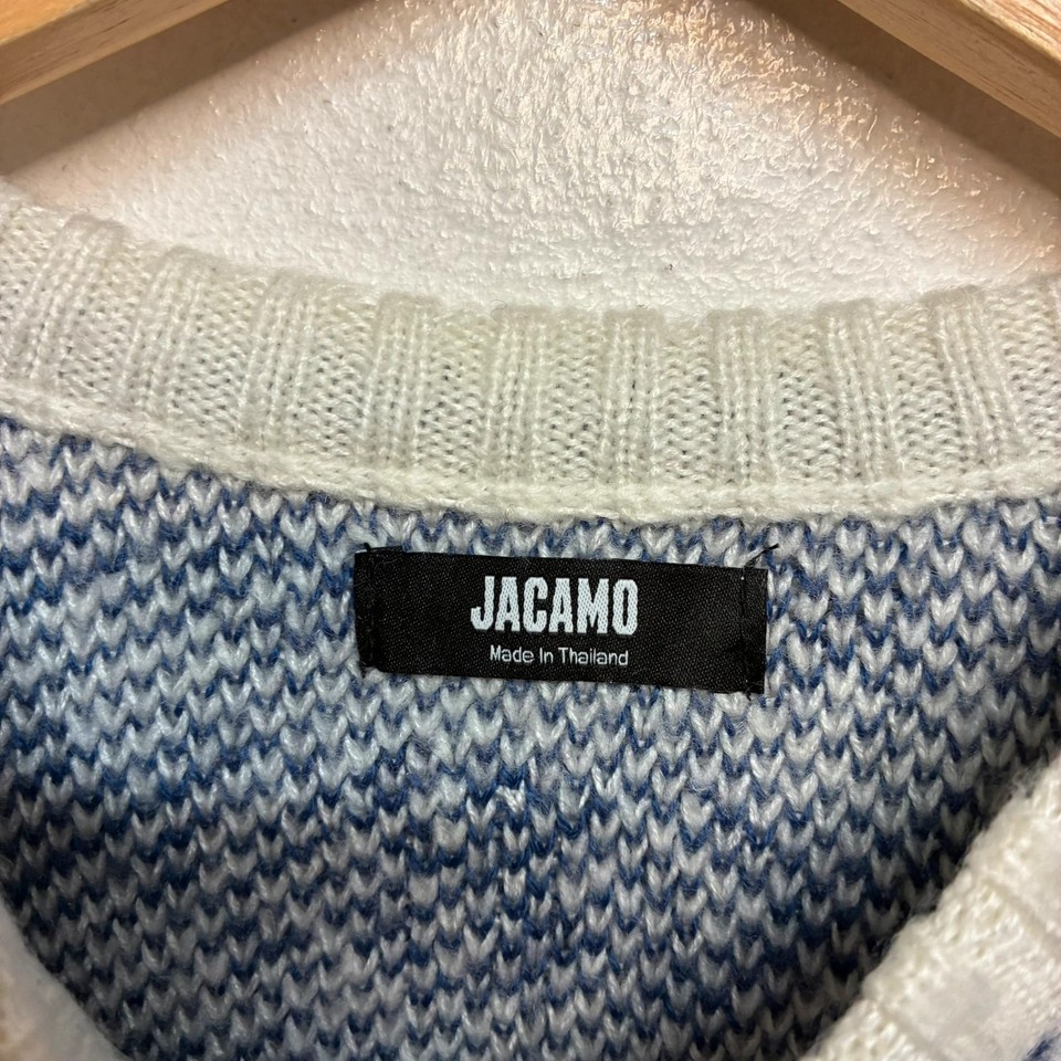 Vintage Fair Isle Jumper Mens XXL Cream Blue Icelandic Pattern Wool ...