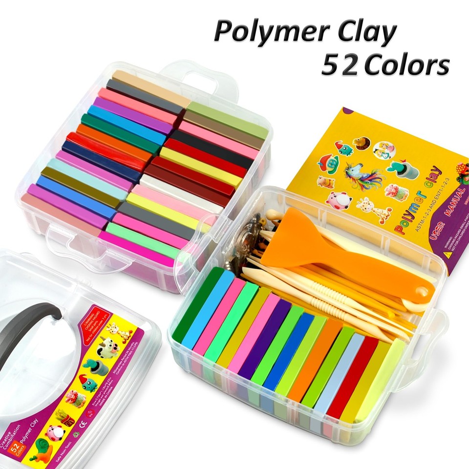 Polymer Clay 52 Colors, Modeling Clay for Kids, Non-Sticky Oven Bake ...