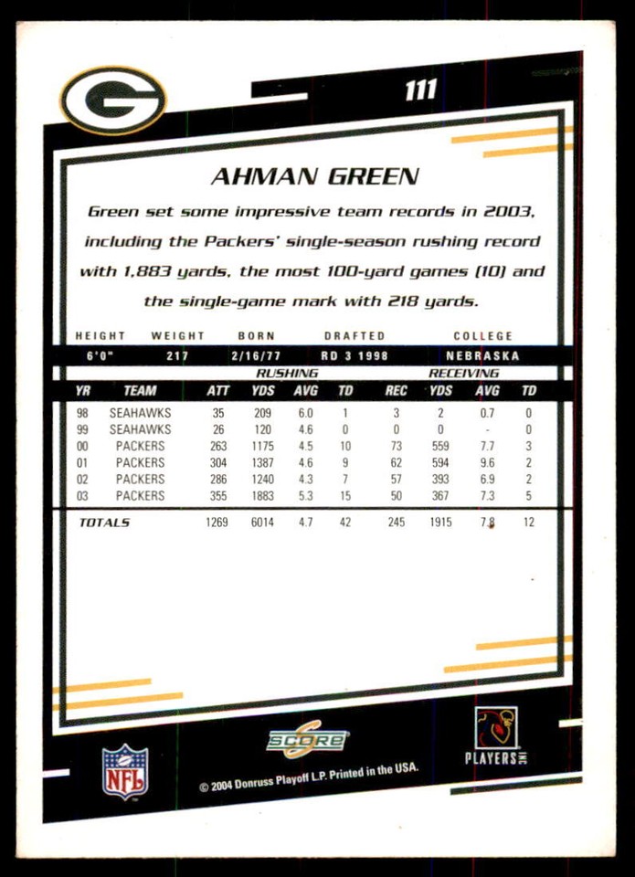2004 Score #111 Ahman Green | eBay