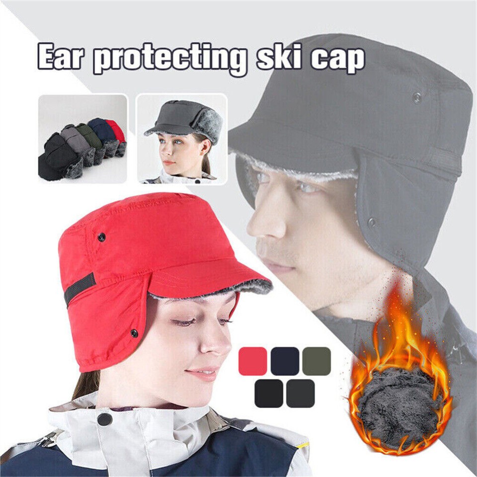 Winter Padded Hat Ear Flaps Thermal Hats Cold Weather Flat Caps Warm ...
