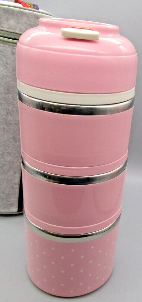 Pink Stackable Bento Lunchbox With Carrying Case & Silverware | eBay