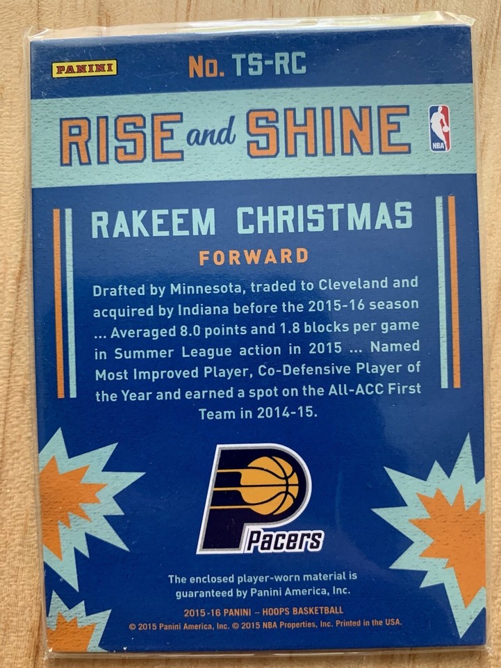 RAKEEM CHRISTMAS 2015 Panini NBA Hoops Rise N Shine Memorabilia #TS-RC ...