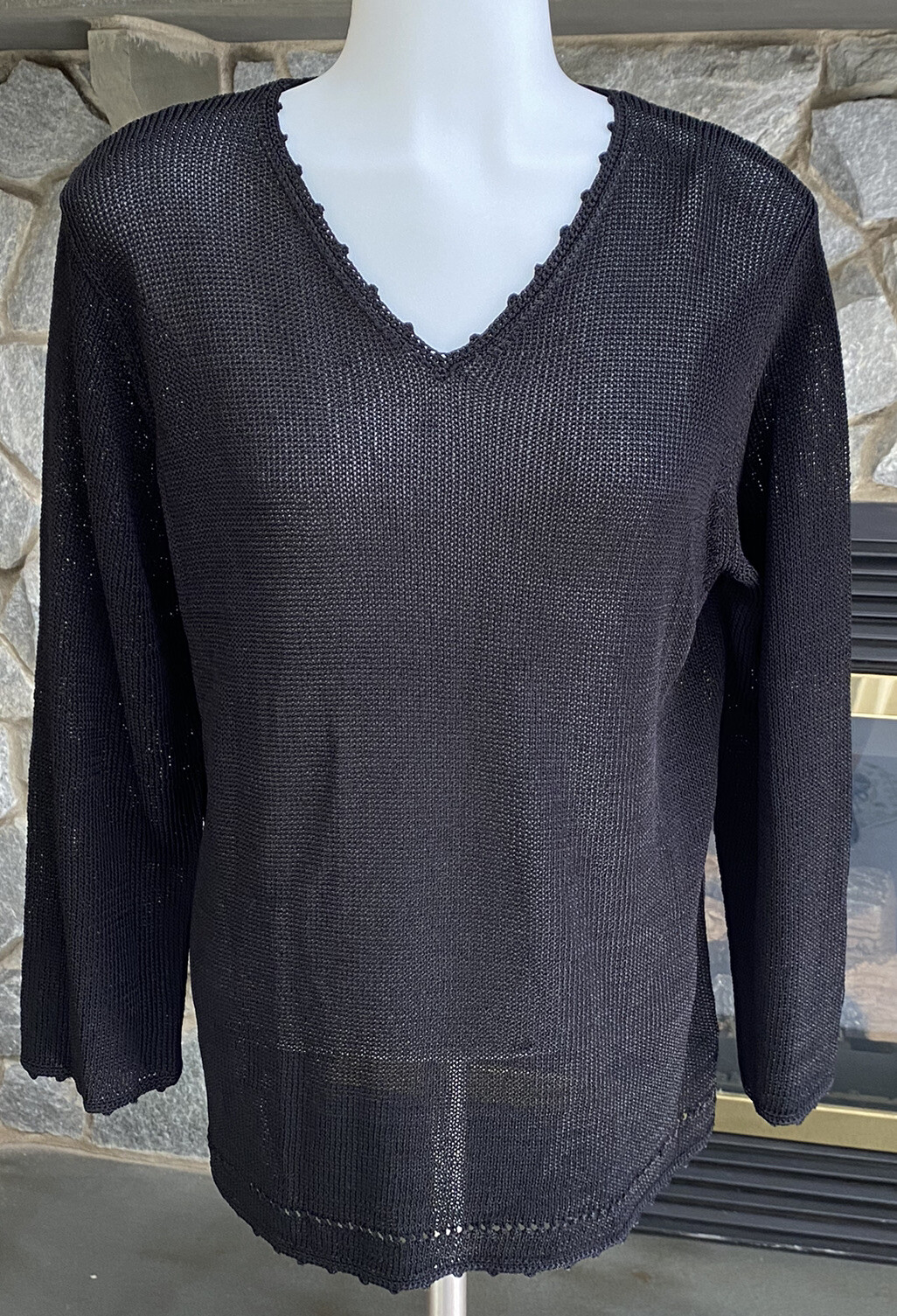 NEW Sigrid Olsen Sweater Womens BLK Open Knit Pullover “L” Retail $108 ...