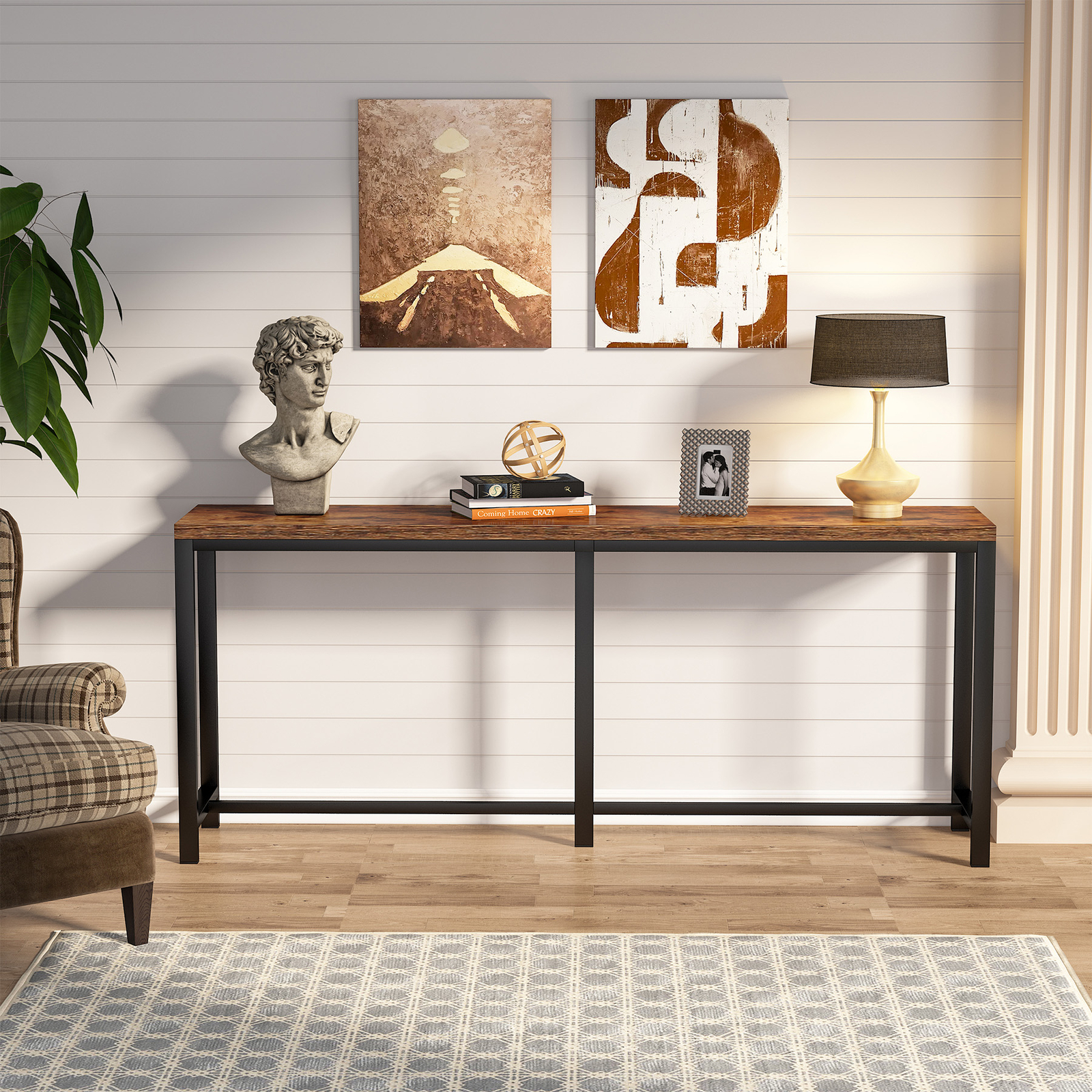 70.9-Inch Long Console Table Behind Couch, Industrial Narrow Entryway ...