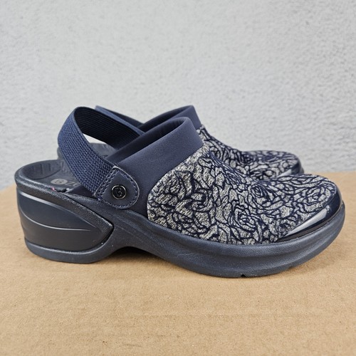 Bzees Womens Kitty Clogs Shoes Blue Floral Elastic Low Heel Slingback ...
