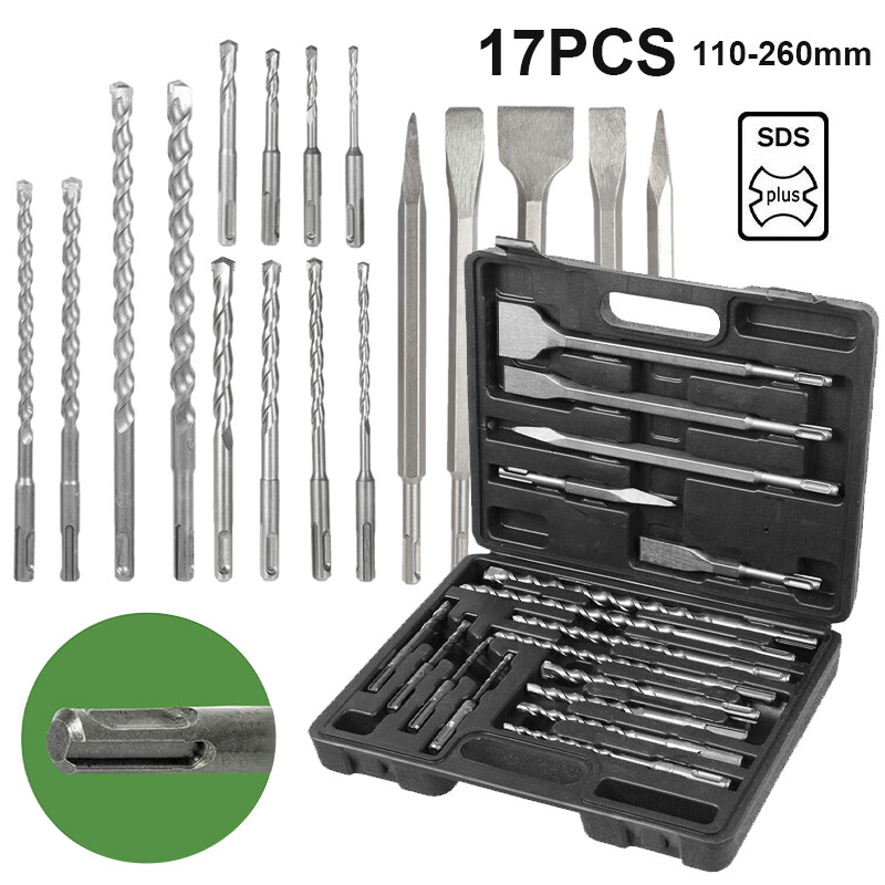 SDS Plus Rotary Hammer Drill Chisel Bit Set Masonry Concrete Tile Brick ...