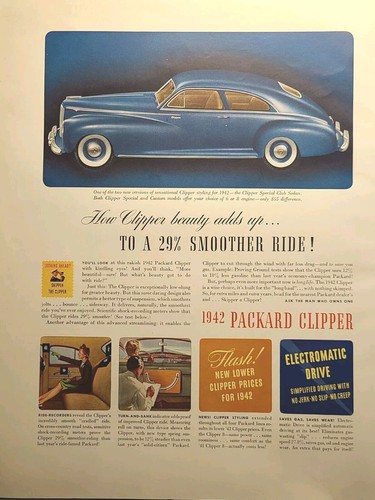'42 Packard Clipper Special Club Sedan Custom Models Vintage Print Ad ...