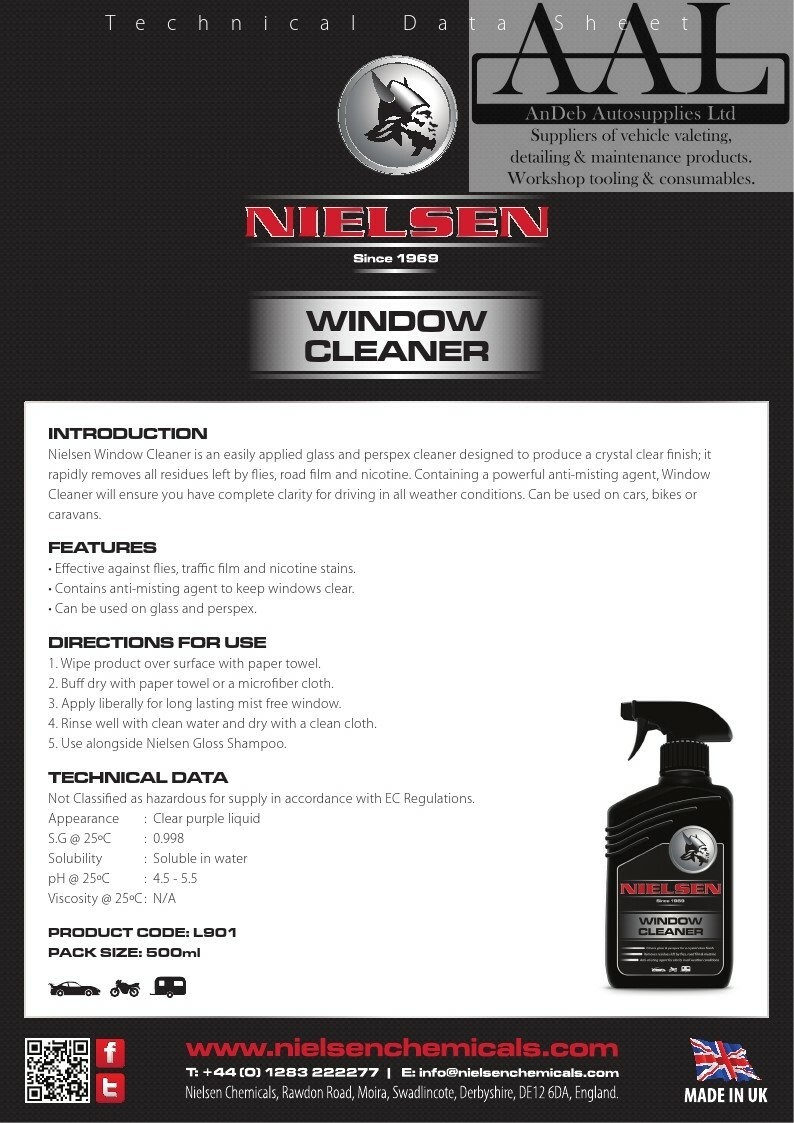 NIELSEN WINDOW CLEANER 500ML GLASS PERSPEX MIRROR CLEANER CAR CARAVAN ...