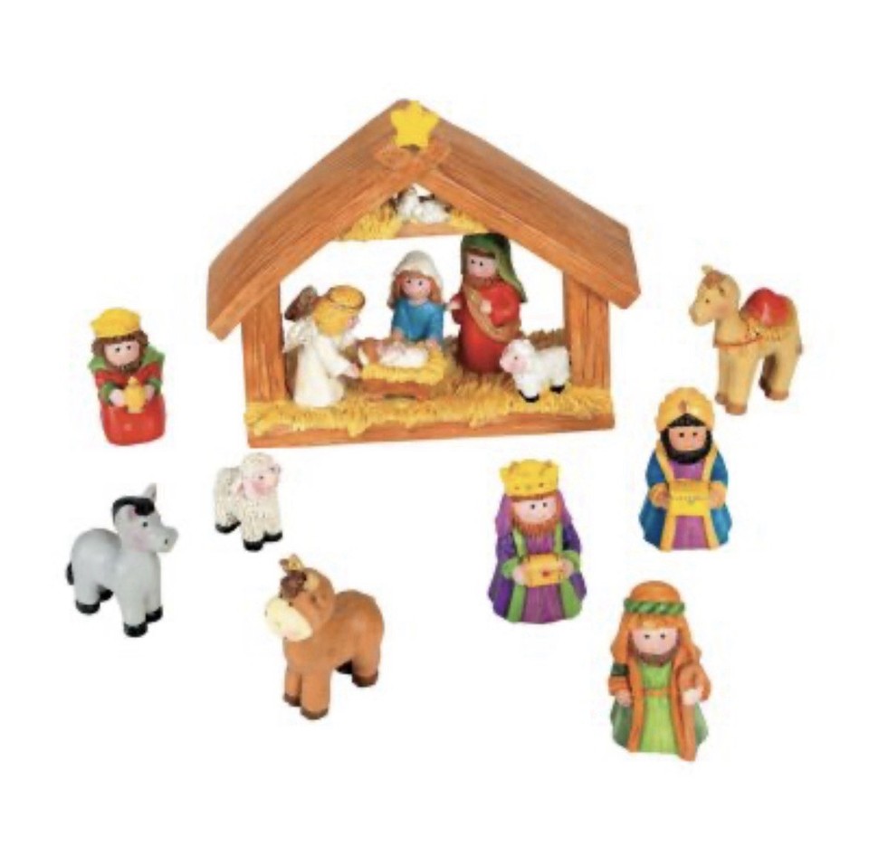 Children's Christmas Nativity Set Mini 9 Pieces Resin Manager Animals ...