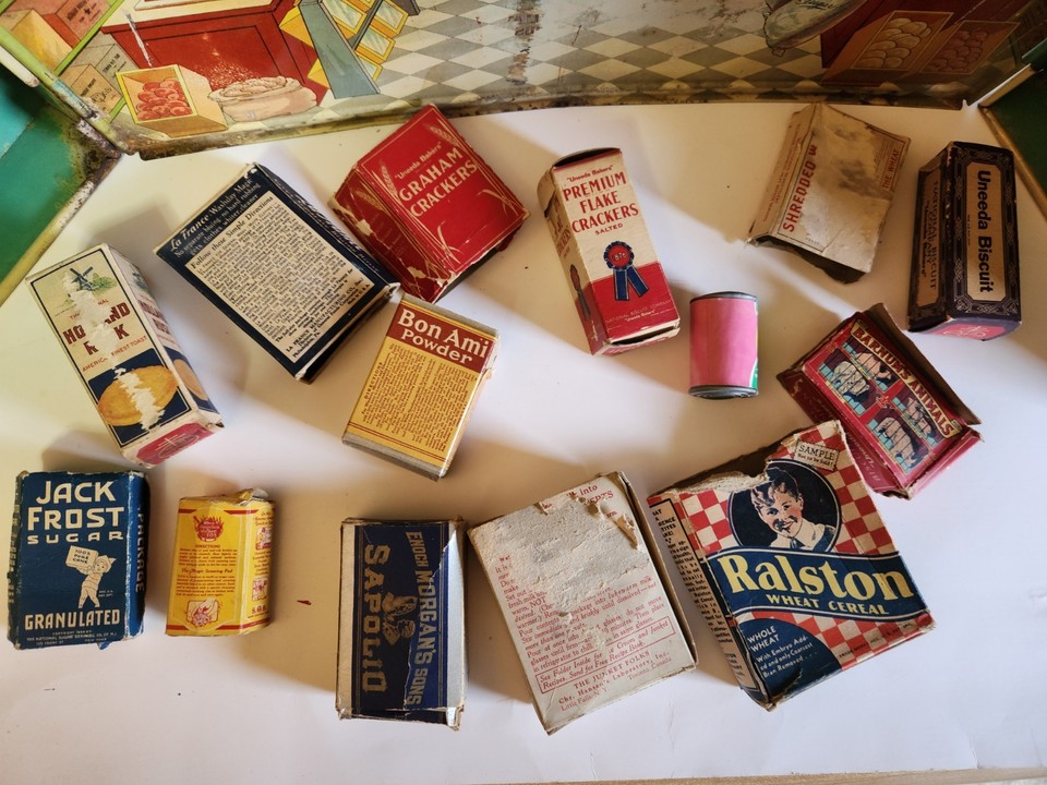 Old 1930s Tin Wolverine Toy General Store Grocery + Sample Food Boxes ...