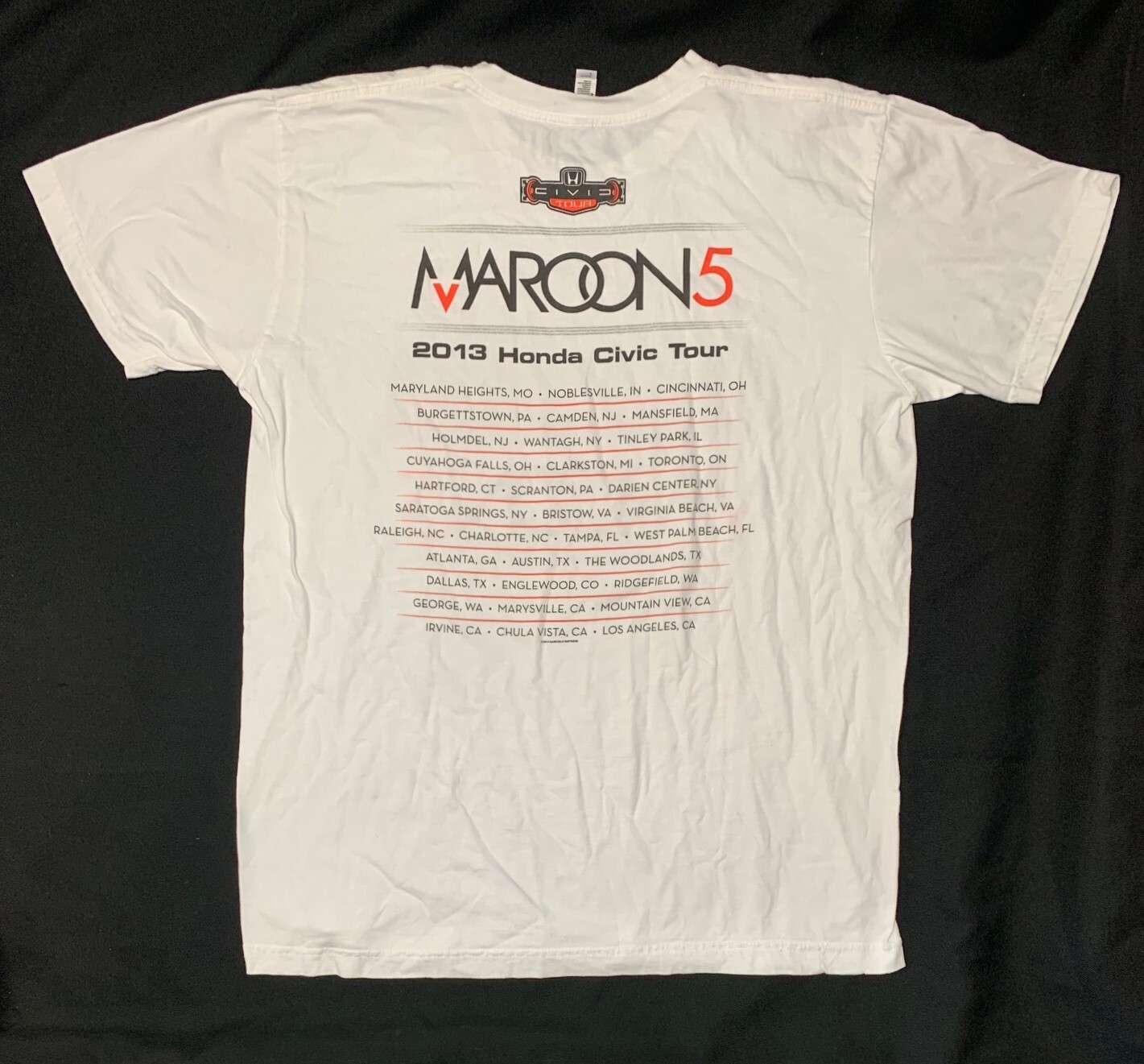 Used MAROON 5 2013 Honda Civic Tour T-SHIRT Mens Larg… - Gem