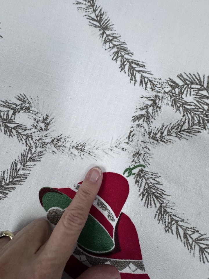 VINTAGE 58 X 72 CHRISTMAS TABLECLOTH POINSETTIAS CANDLES SHINEY BRITES ...