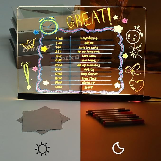 LED Drawing Board with 7 Color Pens – Light Up Acrylic Writing Tablet ...