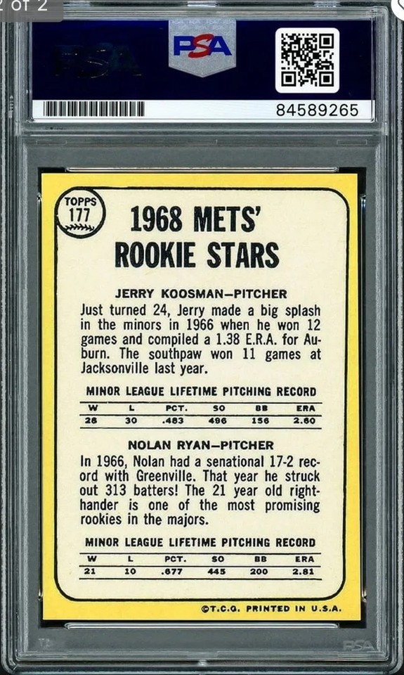 NOLAN RYAN & KOOSMAN SIGNED 1968 TOPPS REPRINT ROOKIE CARD GEM 10 AUTO ...
