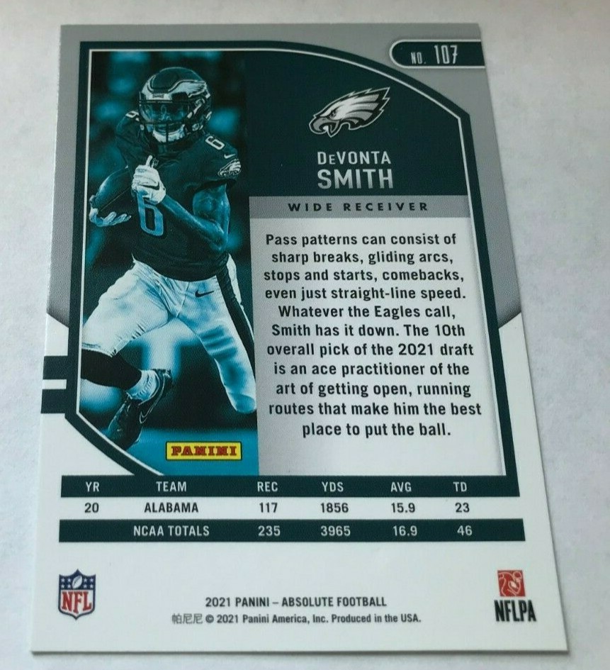 2021 Absolute Football DeVonta Smith Rookie Card RC #107 Eagles | eBay