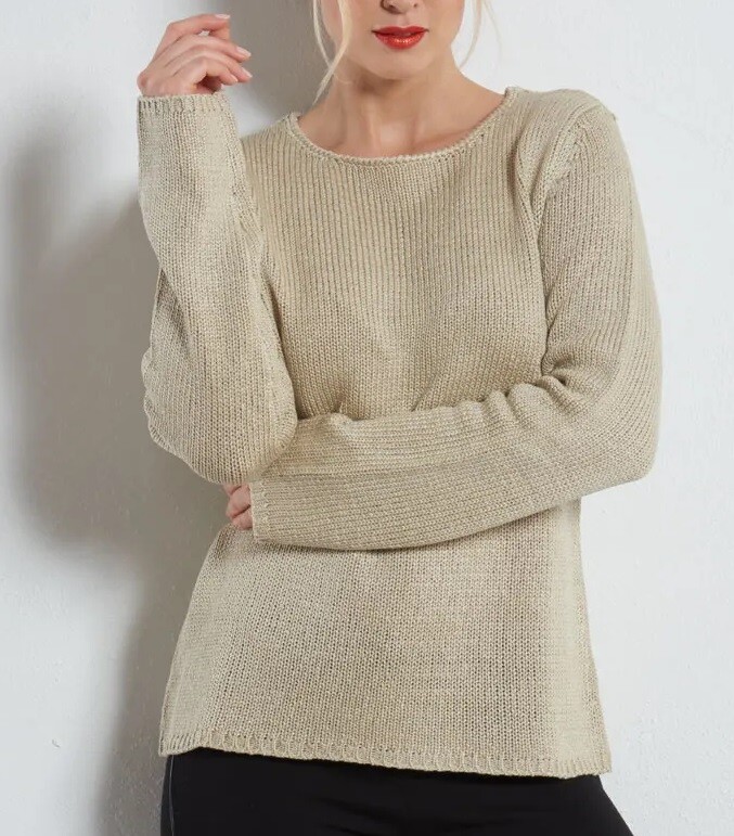 Damen Pullover Pulli Bändchengarn beige Strick Strickpulli ...