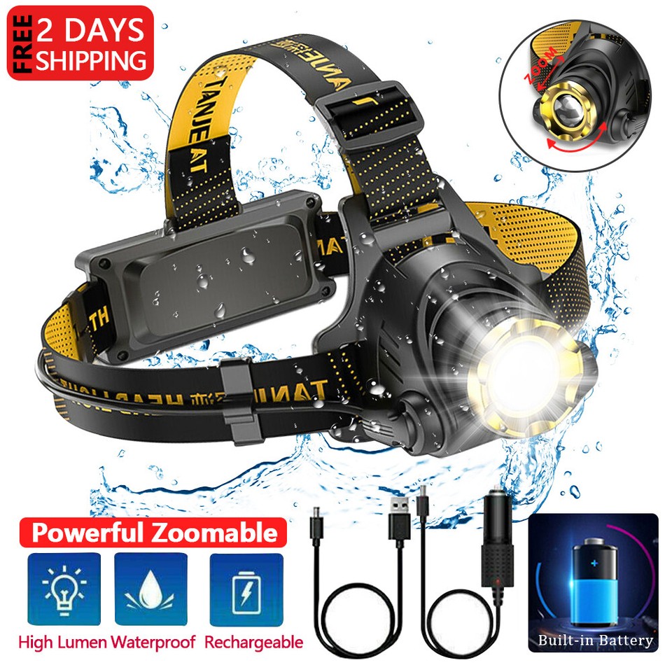 25000LM LED Headlamp Rechargeable Headlight Zoomable Head Torch Lamp ...