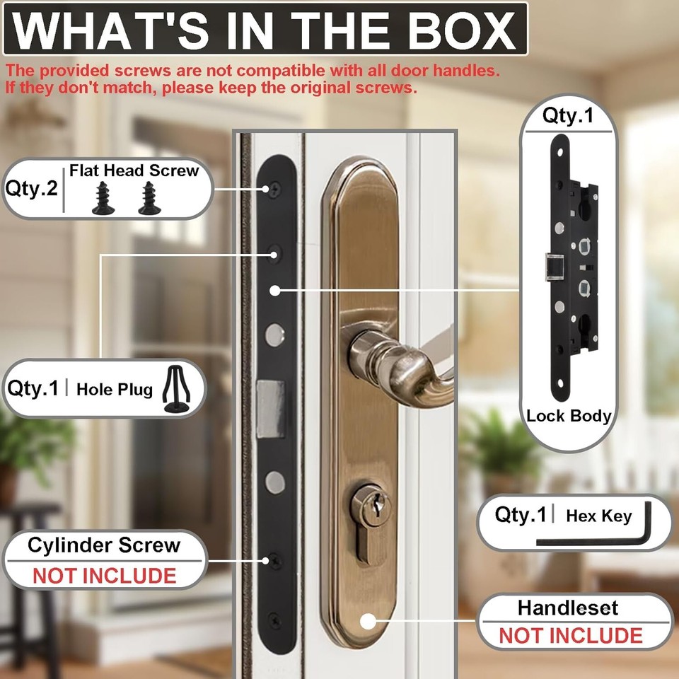 2 Point Bolt Mortise Lock Body Replacement Parts Fit Pella Storm Door ...