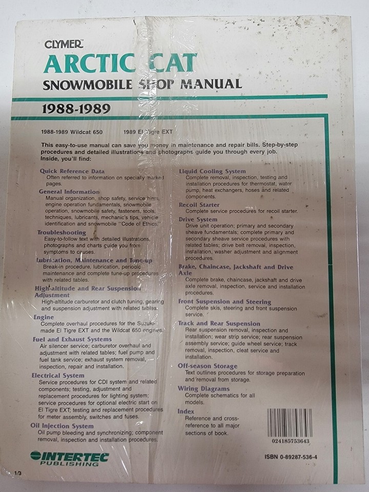 NEW ARCTIC CAT SNOWMOBILE 88-89 VEHICLE SHOP MANUAL REPAIR MAINTENANCE ...