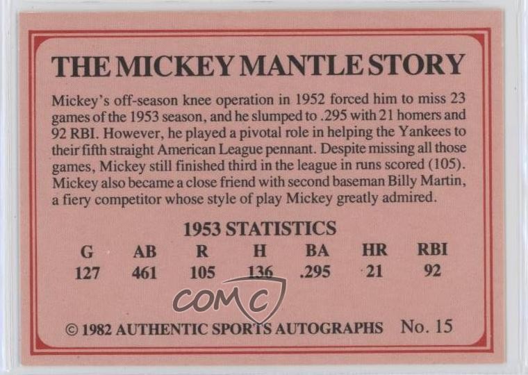 1982 ASA The Mickey Mantle Story Billy Martin Mickey Mantle #15 HOF | eBay