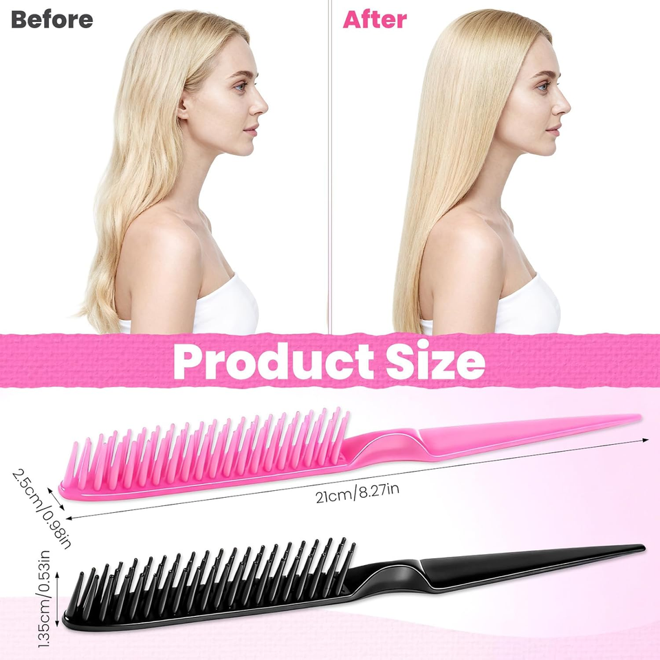 3 Row Hair Comb Set, 4PCS Rat Tail Styling Comb Black and Pink Hair ...