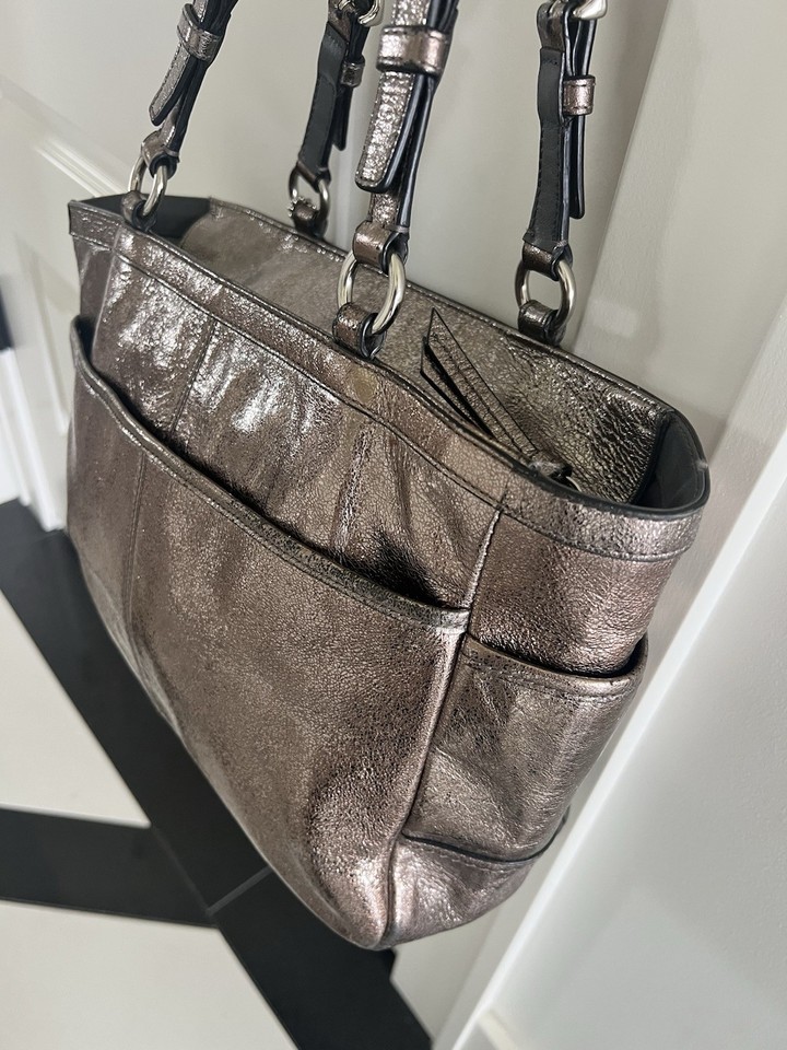 Coach Metallic Bronze Leather East/West Tote Shoulder Bag Leather ...