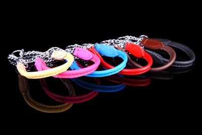 QUALITY ROLLED LEATHER HALF CHECK CHOKE CHAIN COLLAR HAND STITCHED MADE ...