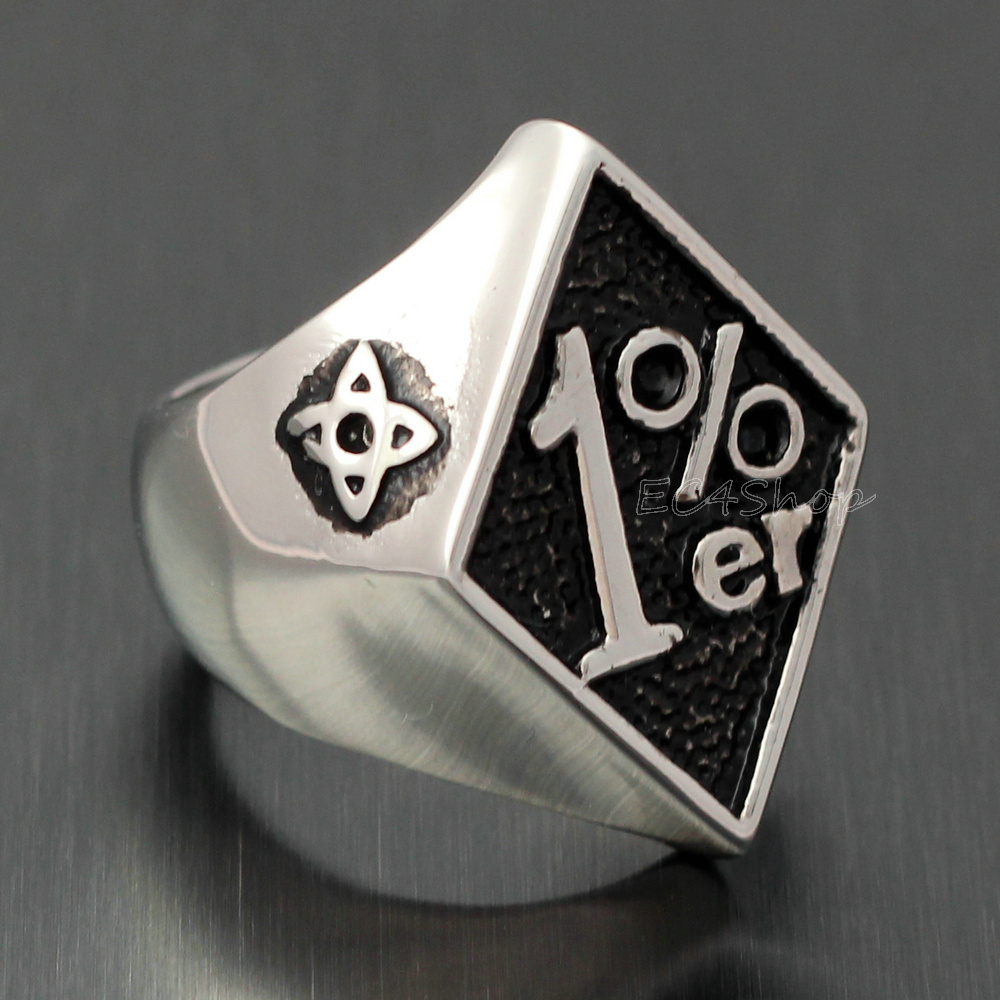 Men's Retro 1%er Outlaw Motor Biker One Percenter Ring Silver Black ...