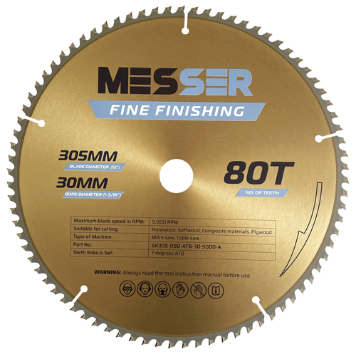 Messer 305mm (12") - 80T Circular Saw Blade For Cutting Wood, Ply and ...