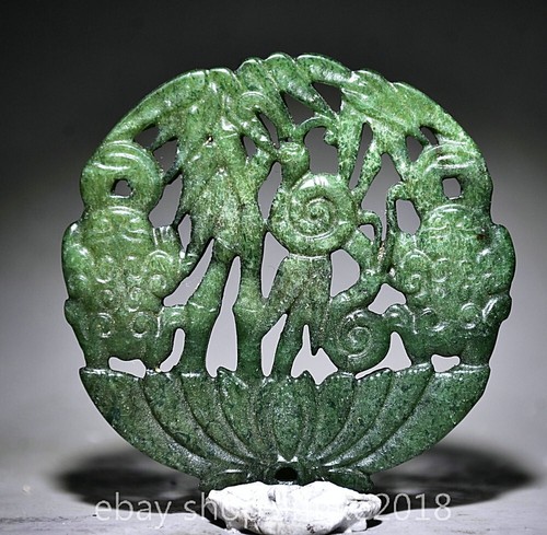 2.6" Old Chinese Green Jade Carving Dynasty Bamboo Beast Toad Amulet ...
